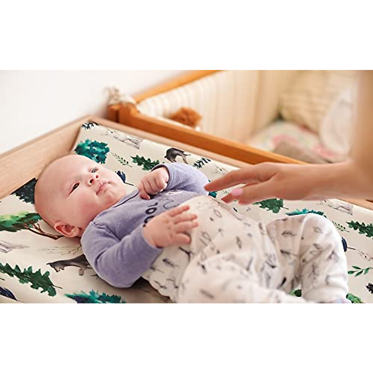 4 Pack Changing Pad Covers Woodland Forest Animals Wood Neutral Unisex Fitted Baby Changing Pad Cover Set for Baby Boys or Girls