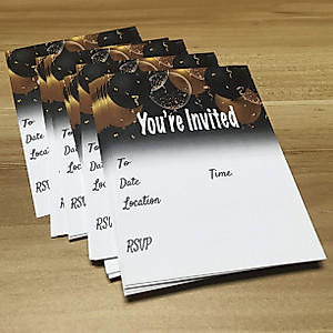 QualityVibe Black & Gold balloons Invitations Set of 25 with envelopes. Invites for Anniversaries, birthdays, sweet 16, bridal showers, baby showers, milestones birthdays and more.