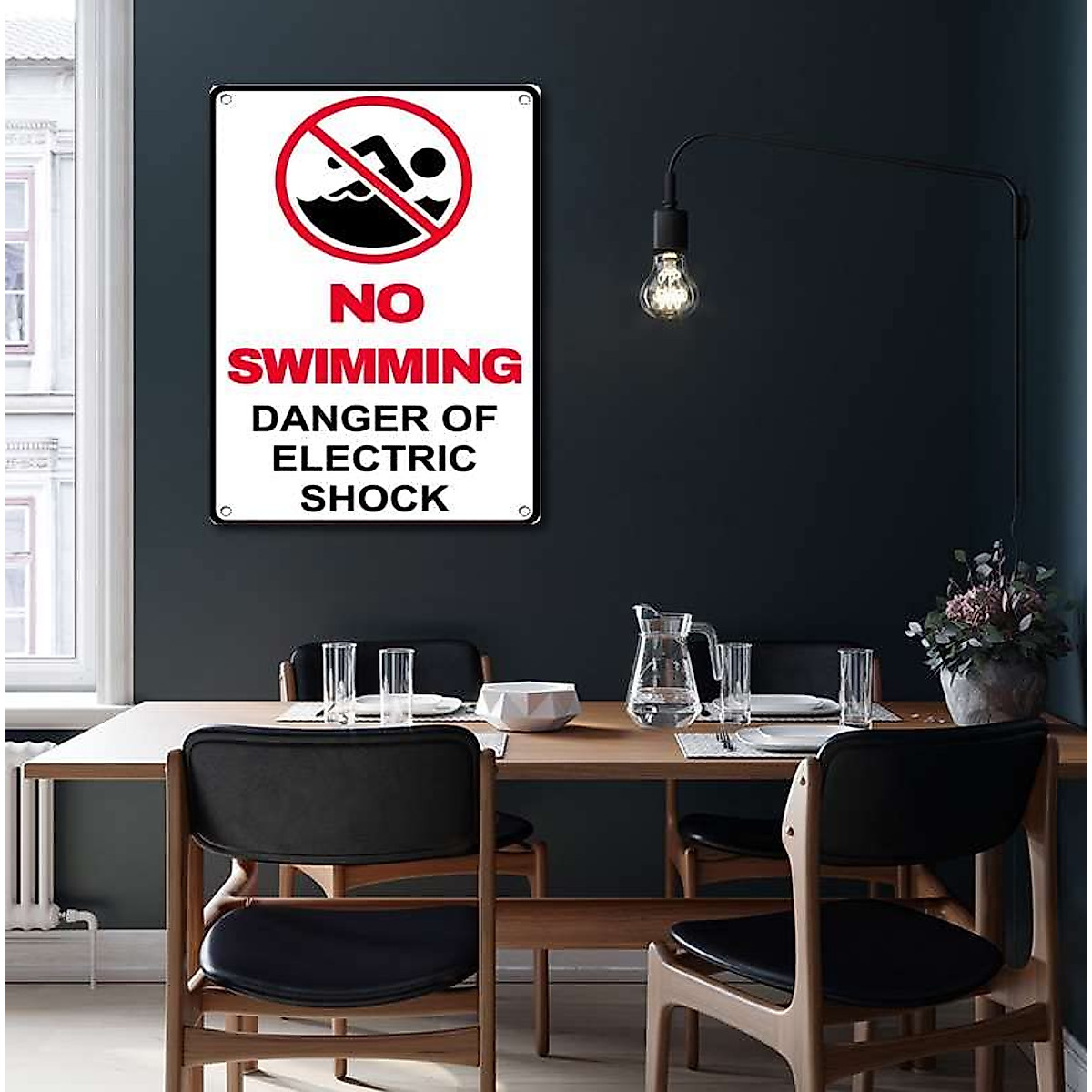 Tin Sign Swimming pool sign no lifeguard on duty swimming risk sign Home Gate Garden Bar Restaurant Cafe Office Shop Club Decoration 12x16inch