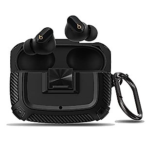 JIML [Upgrade Secure Lock] Compatible with Beats Studio Buds (2021) / Beats Studio Buds+ (2023) Case TPU Military Shell Protective Cover Skin Shock-Absorbing with Keychain and Lanyard (Black)
