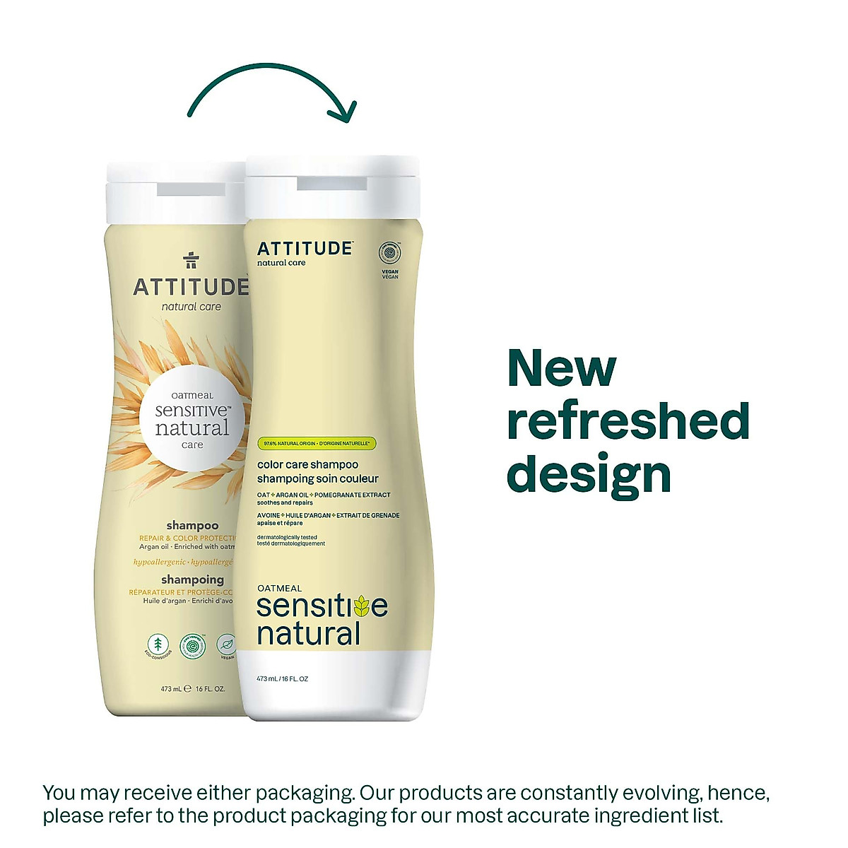 ATTITUDE Hair Shampoo for Sensitive Dry Scalp, EWG Verified, Soothing Oat, Protects Color, Naturally Derived Ingredients, Vegan and Plant-Based, Color Care, Argan Oil, 16 Fl Oz