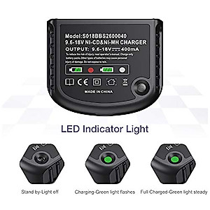 Replacement Battery with Charger for Black+Decker, 3700mAh Battery Compatible with HPB18-OPE/HPB18/A1718/FS18FL/FSB18/Firestorm + Power Tools, with 9.6V-18V Multiple Volt Output Battery Charger