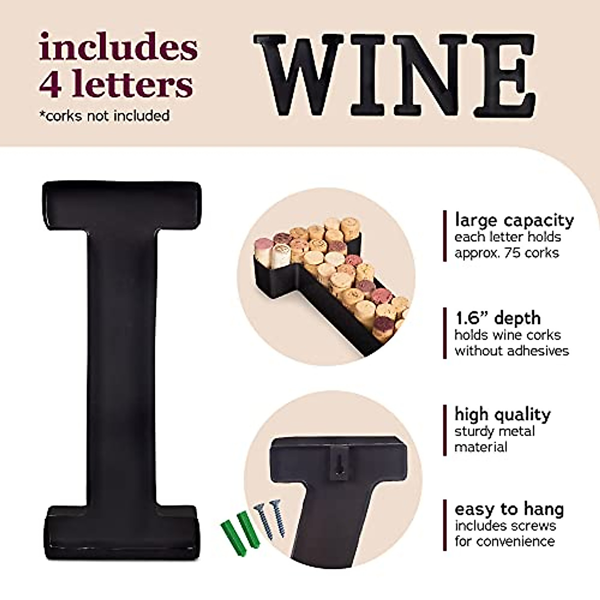 Metal Wine Cork Holder | Modern Wine Gifts, Best Housewarming Gifts, Bar Decor for Home | Home Decor (Wine)