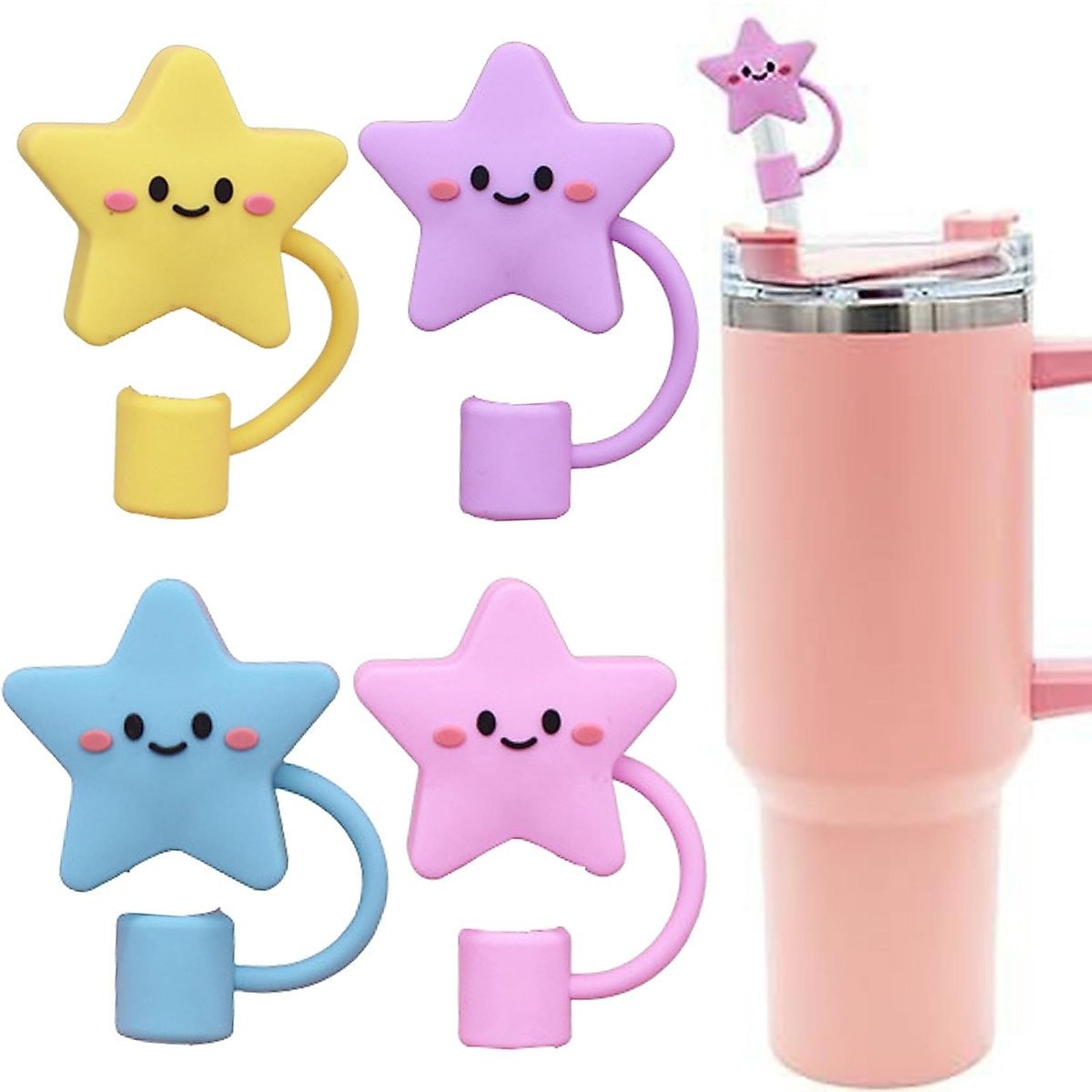 Grebest Dust-proof Straw Stopper Tumbler Cup Cover Hat Set Silicone Hats for Cups Reusable Tips Lids Fits 3040 Oz with Handle 10mm 0.4in Protective 4pcs