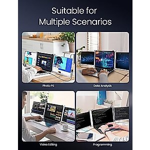 FQQ 14” Triple Laptop Monitor Extender, 1920*1200P FHD IPS Portable Monitor for 15” - 17.3" Laptop, 16:10, Dual Monitor Display for Win/MAC, HDMI/USB-C Plug & Play (Not for Linux Chromebook), S15 Gray