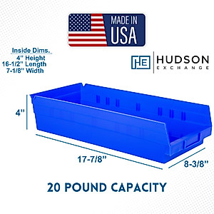 Hudson Exchange 18 x 8 x 4" Plastic Nesting Storage 18” Shelf Bin Container - 20 lb Capacity (Blue)
