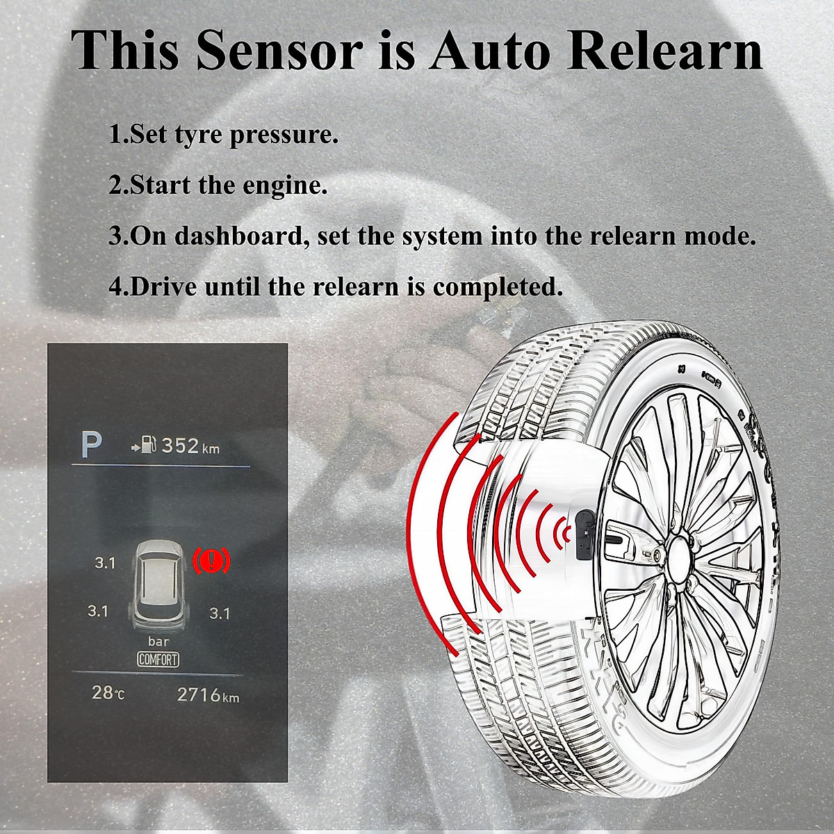 TPMS Tire Pressure Monitoring System Sensor 433MHz - Replaces 56029398AB 56029398AA 68241067AA - Compatible with Chrysler 300 Town&Country Dodge Charger Ram Grand Cherokee Wrangler 4-Pack