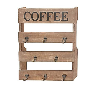 Deco 79 Wood Coffee 8 Hangers Wall Hook, 15" x 3" x 19", Brown