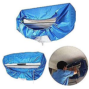 Air Conditioner Cleaning Protector Cover Waterproof Dustproof Cover Bag with Drain Outlet and Water Pipe Dust Washing Clean Protector Bag Wall Mounted Split AC Air Conditioning Service Bag (Blue, M)