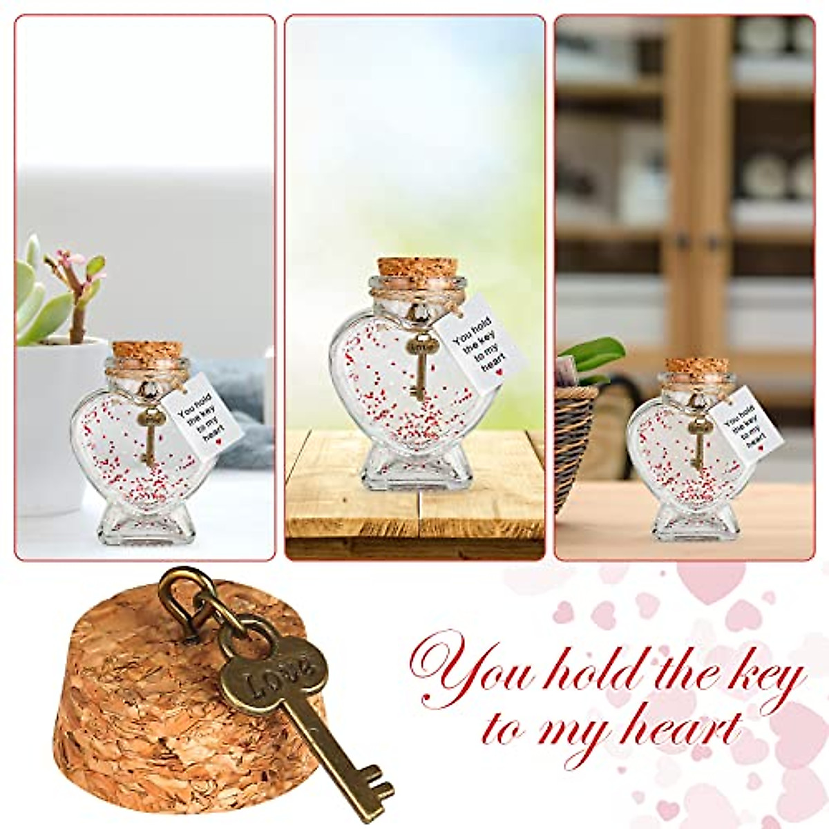 You Hold the Key to My Heart Romantic Bottle, Heart Decorative Bottle Gifts for Boyfriend or Girlfriend Valentine's Day Anniversary ，Wish Jar with Tiny Card Present Box Gift for Wife or Husband.