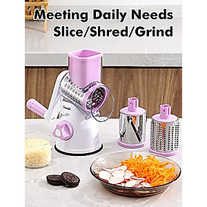 Geedel Rotary Cheese Grater, Kitchen Mandoline Vegetable Slicer with 3 Interchangeable Blades, Easy to Clean Rotary Grater Slicer for Fruit, Vegetables, Nuts
