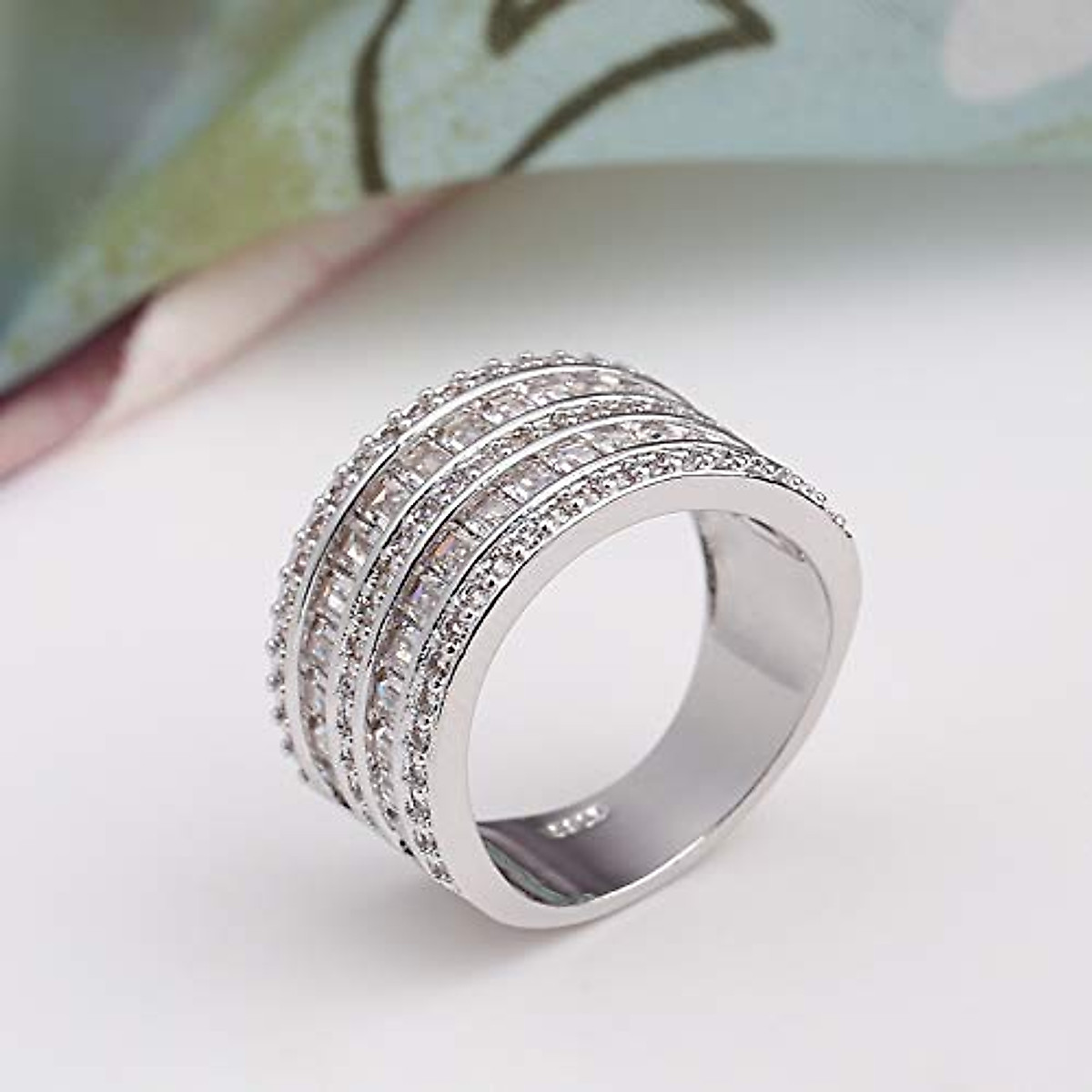 shiYsRL Exquisite Jewelry Ring Love Rings Fashion Women Round Rectangular Multilayer Cubic Zirconia Engagement Ring Jewelry Wedding Band Best Gifts for Love with Valentine's Day - US 9