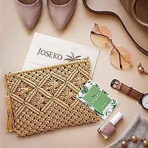 Clutch Purses for Women, JOSEKO Tassel Straw Handbag Vintage Handwoven Bag Summer Beach Bag Camel Brown