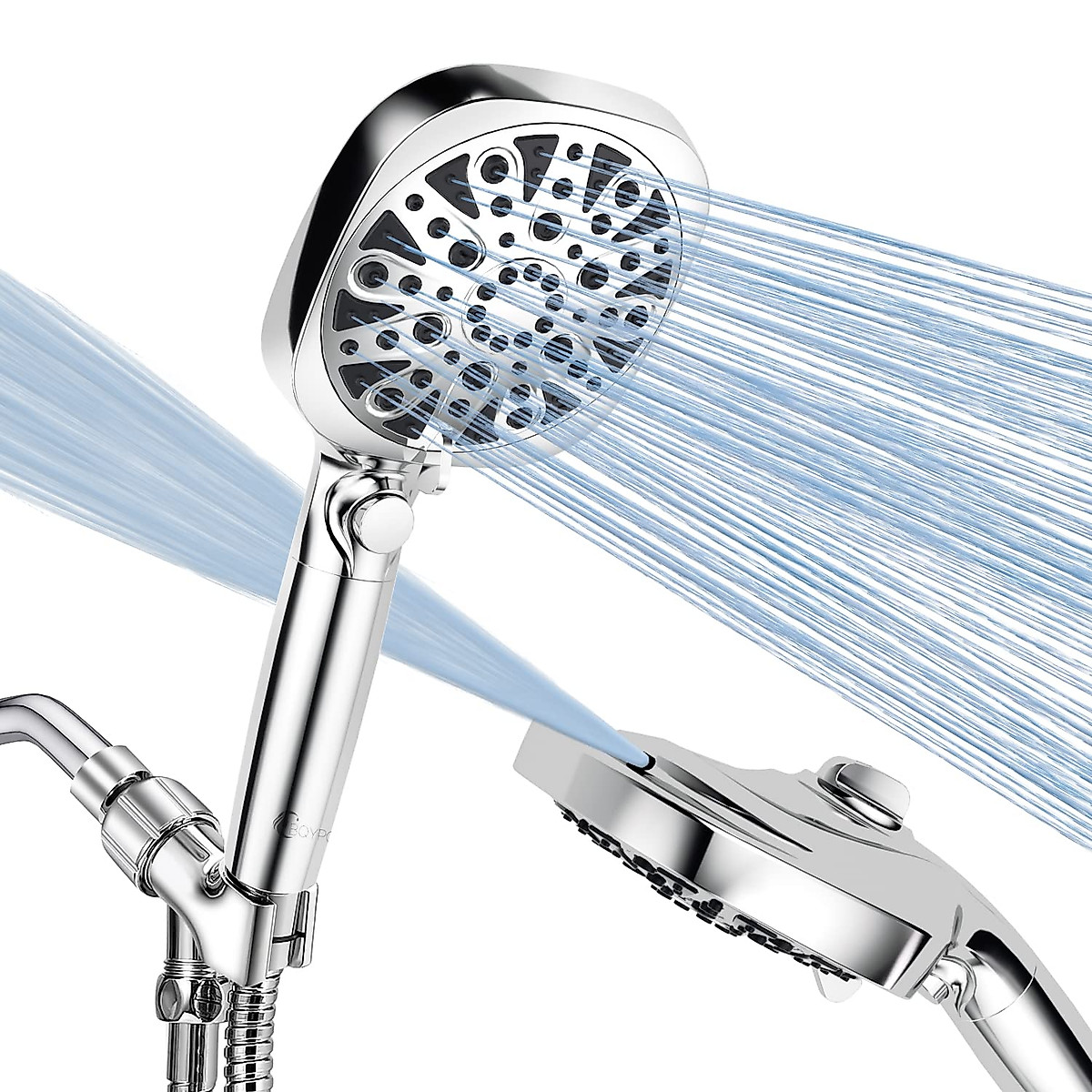 BQYPOWER High Pressure Shower Head with Handheld, 10-mode Handheld Shower Head, Detachable Showerhead Built-in Power Wash to Clean Tub, Tile & Pets, 5Ft Stainless Steel Hose and Adjustable Bracket