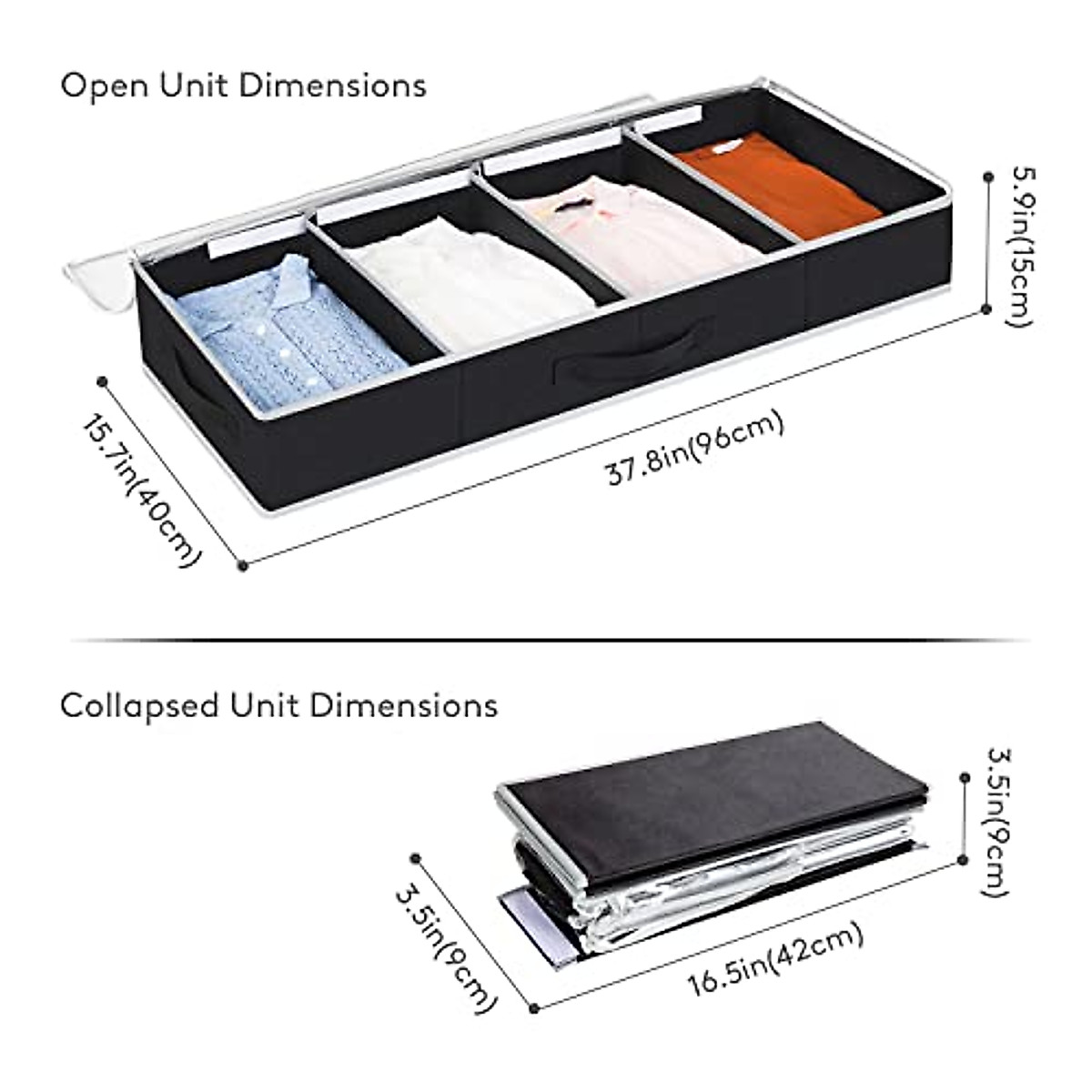 Lifewit 2 Pack Under Bed Storage Containers, Bundle with 4 Pack 35L Clothes Storage Bags, Black