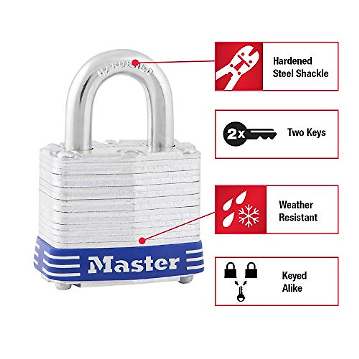 Master Lock 5T Outdoor Padlock with Key, 2 Pack Keyed-Alike, Silver