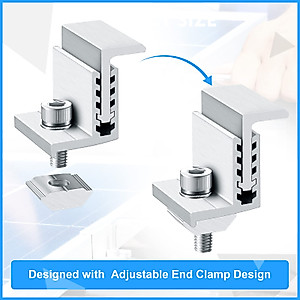 Zhengmy Solar End Clamp Solar Panel Mounting Z Bracket Mid Clamps Aluminum Rail End Clamps Adjustable Panels Grounding Gutter Kit for Solar Panel PV Mounting System Install Accessories (10 Pack)
