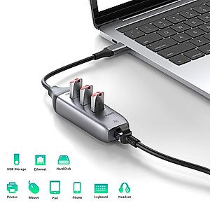 USB C to Ethernet Adapter,USB C to RJ45 10/100/1000 Gigabit Ethernet, USB C to USB 3.0 HUB, Compatible with MacBook Pro, iPad Pro, MacBook/Air, iPad Air 2020, XPS 15/13, Surface Book 2 …