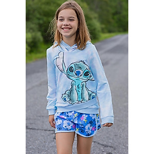 Disney Lilo & Stitch Little Girls French Terry Pullover Crossover Hoodie Tie Dye Blue 7-8