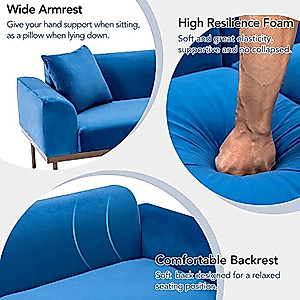 Lifeand Modern Velvet Sofa with Metal Legs,Loveseat Sofa Couch with Two Pillows for Living Room and Bedroom,Blue