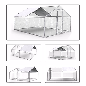 BOSSIN Bold Chicken Coop Run Large Metal Chicken Pen Outdoor, Poultry Cage Spire Shape, Heavy Duty Walkin for Yard with Waterproof and Anti-UV Cover, for Rabbits Habitat