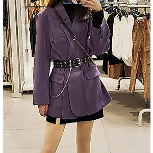 INOGIH Double-Grommet-Belt Leather Punk-Waist-Belt with Chain for Women Jeans Dresses