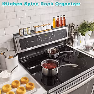 xingruyu 30 Inch Silicone Magnetic Stove Top Shelf, Magnetic Spice Rack Over the Stove, Condiment Storage Shelf, Heat Insulated Kitchen Gadgets, Zero Installation, Not Easy to Slide (Gray)