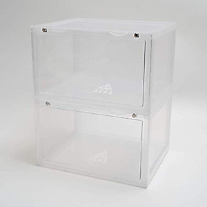 AEAS - Clear Plastic Stackable Foldable Shoe Boxes, Pack of 2 Drop Front Shoe Container Organizer with Magnetic Closure for Sneaker Collection for Men and Women