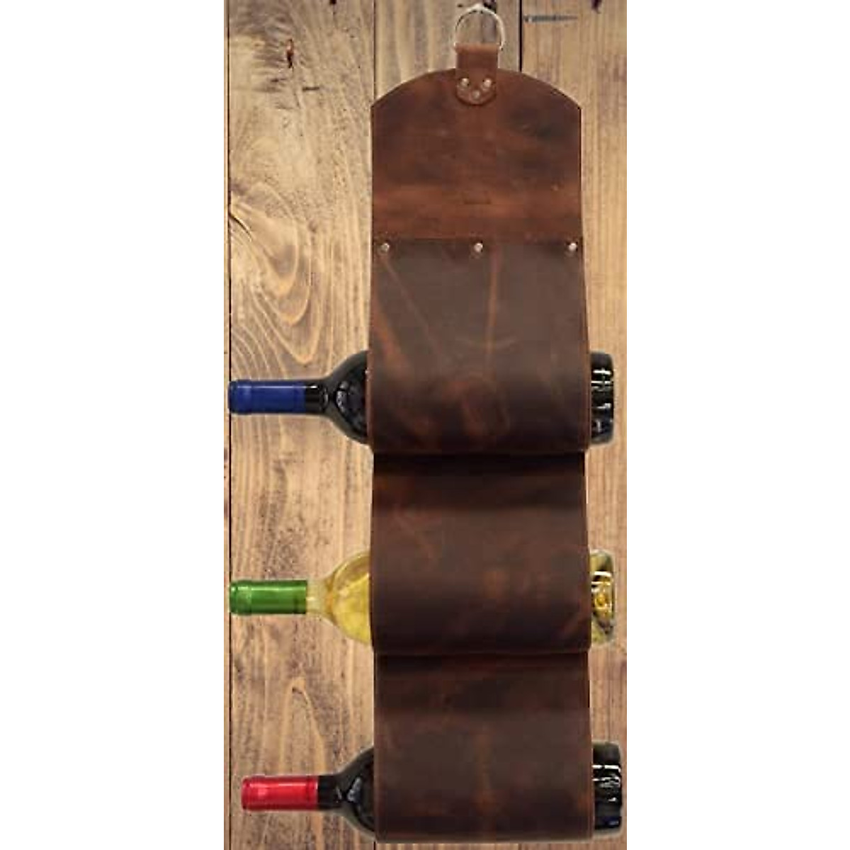 3 Bottle Wall Mounted Wine Rack. Space Saving Wine Rack, Leather Wall Wine Rack for Unique Wine Gifts for Wine Lovers. Wine Bottle Holder Doubles up as Leather Magazine Rack…