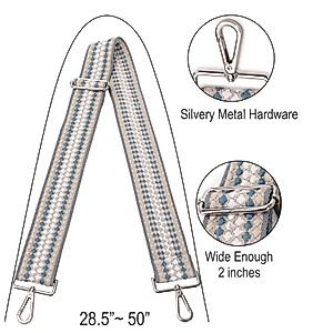 GINJKGO Purse Straps Silver Hardware - Women's Crossbody Handbags Bag Straps Replacement Crossbody for Tote, Guitar Strap for Purse