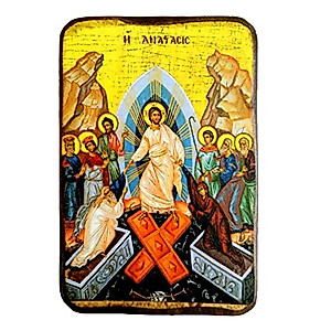 Wooden Greek Christian Orthodox Wood Icon of the Resurrection / A0