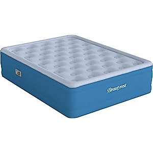 Simmons Beautyrest Comfort Plus Express Bed, Internal Pump with Plush Velveteen Pillow Top Air Mattress, 100% Leak Proof with Sleep Fresh Technology, 17" Full, Blue