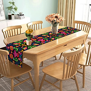 Nepnuser Mexican Fiesta Table Runner Cinco De Mayo Decorations Mexico Dia De Los Muertos Rustic Linen Home Dining Room Kitchen Table Decor 72 Inches Long