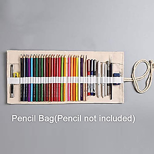 Canvas Pencil Roll Wrap 12/24/36/48 Holes, Multiuse Cartoon Cat Roll Up Pencil Case Large Capacity Pen Curtain for Coloring Pencil Holder Organizer