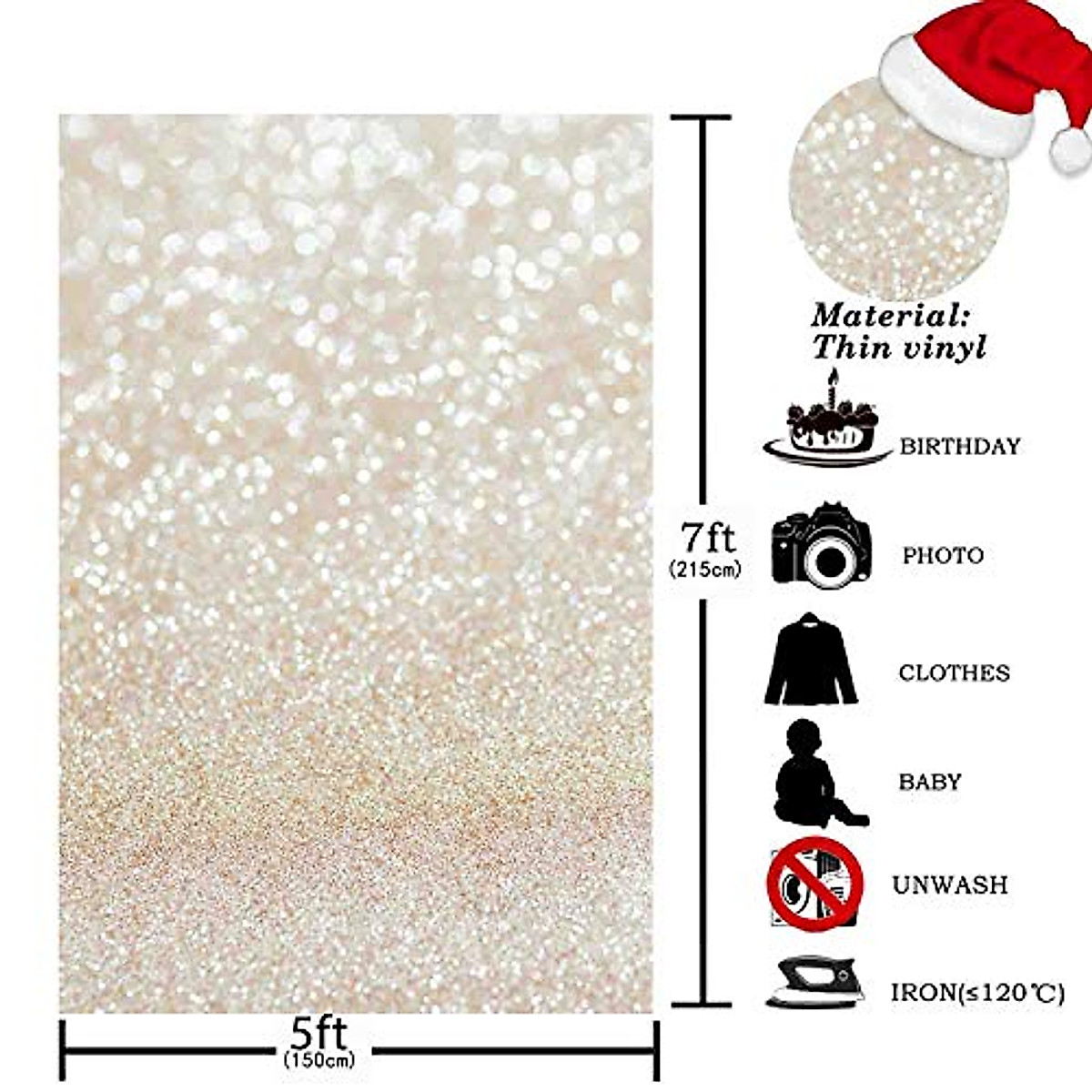 Funnytree 5X7ft Ivory Gold Bokeh Photography Backdrop Golden Spots Shinning Sparkle (Not Glitter) Sand Scale Halo Still Life Golden Background Newborn Baby Portrait Photo Studio Photobooth Props