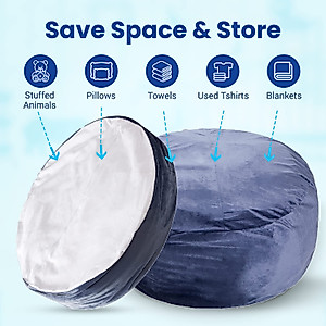 Cheer Collection Oversized Storage Bag, Kids Plush Toy Storage Organizer and Bean Bag Chair with Handle, Microplush Zippered Bag for Organizing Stuffed Animals - Navy Blue