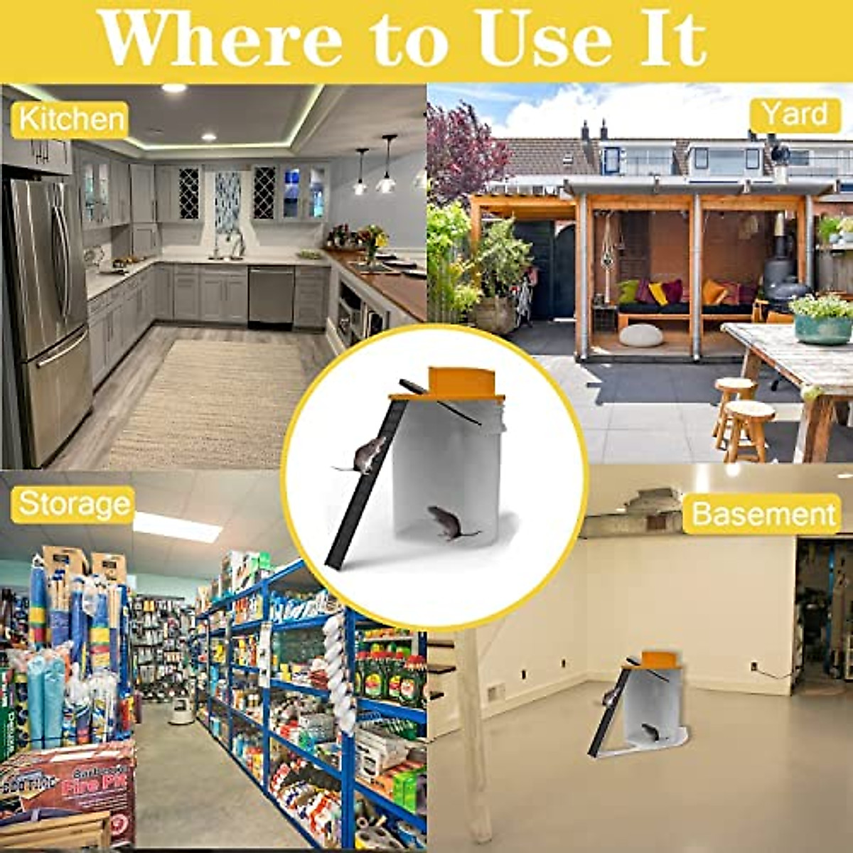 2 Pack Flip and Slide Bucket Lid Mouse Trap, Auto Reset Mice Chipmunk Traps for House Indoor Sanitary Mouse Traps Indoor Outdoors,Compatible 5 Gallon Bucket