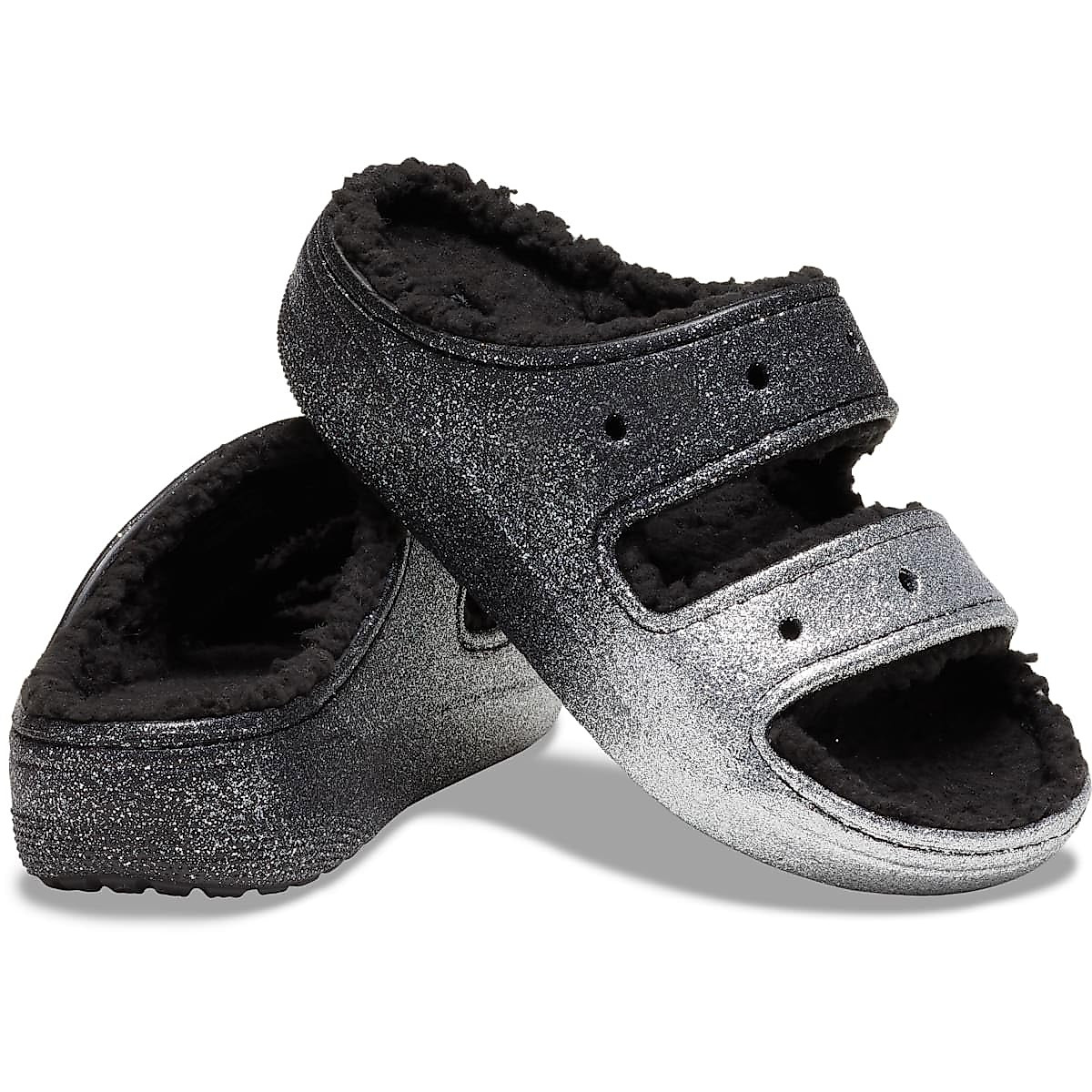 Crocs Unisex Classic Cozzzy Sandals, Fuzzy Slippers and Slides, Black/Silver, Numeric_6 US Men