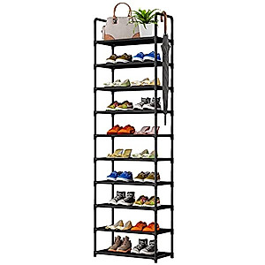 LINZINAR Shoe Rack Organizer 10 Tier Space Saving Shoe Shelf Storage Sturdy Metal Shoe Tower for Closet Entryway Bedroom, Black