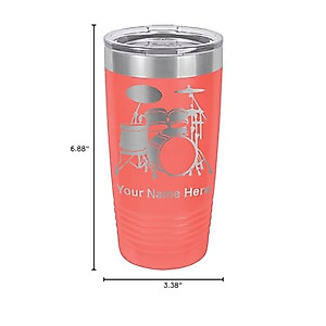 LaserGram 20oz Vacuum Insulated Tumbler Mug, Drum Set, Personalized Engraving Included (Coral)