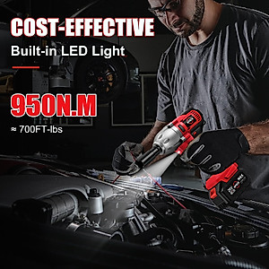 APATB 1/2 inch Impact Wrench, Max Torque 950N.m(700Ft-lbs) Cordless Brushless Impact Wrench, 3300RPM High Torque Electric Impact Gun with 2x 4.0Ah Li-ion Battery, Charger, 3 Extension Bars, 6 Sockets