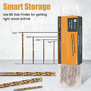 MulWark 25PC Titanium Nitride Coated Twist Drill Bit Set, 135° High Speed HSS Steel Jobber Drill Bits 1/6"-1/2" Straight Round Shank Drill Bits