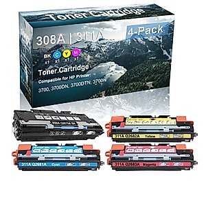 4-Pack (BK+C+Y+M) Compatible High Yield 308A 311A | Q2670A Q2681A Q2682A Q2683A Laser Printer Toner Cartridge use for HP 2500L 2500N Printer