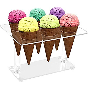 Ailelan Cone Holder, Clear Acrylic Ice Cream Cone Holder, Cone Display Stand, Sushi Hand Roll Stand Cone Holders for Parties, Weddings Birthday Parties, Buffets, Christmas (6 Holes)
