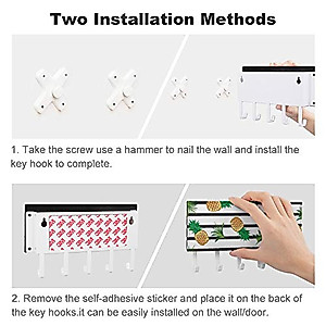 Key Holder, Wall Mounted Key Hook, Pineapple Plant Fruit Oregon Pine Branch, Wall Entryway Mail Holder, Wall Mail Organizer, Decorative Key Organizer Rack with 5 Hooks