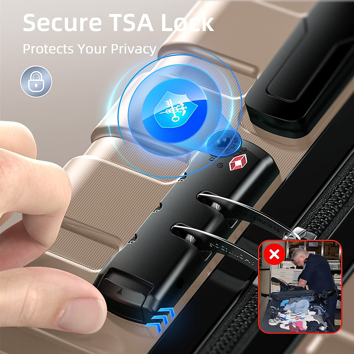 SHOWKOO Luggage Sets Clearance ABS Hardshell 3pcs Luggage Hardside Lightweight Durable Suitcase sets Spinner Wheels Suitcase with TSA Lock (Champage)