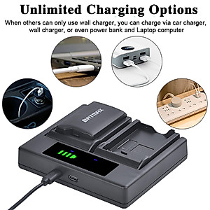 Batmax 2Pcs 3600mAh PSP 1000 Battery + LED Dual USB Charger Replacement with Type C Port for Sony PSP-1000 PSP-110 (1001, 1002, 1003, 1004, 1005, 1006, 1007, 1008, 1010), PSP Fat Console