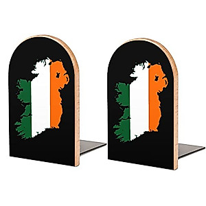 Ireland Flag Map Wood Book Ends for Shelves Non-Skid Bookend Book Stand Book Holder Stopper for Home Office School