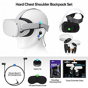 SARLAR Hard Chest Shoulder Backpack for Oculus Quest 2 VR Gaming Headset and Touch Controller Aessories, Includes Accessories Such as in-Ear Headphones