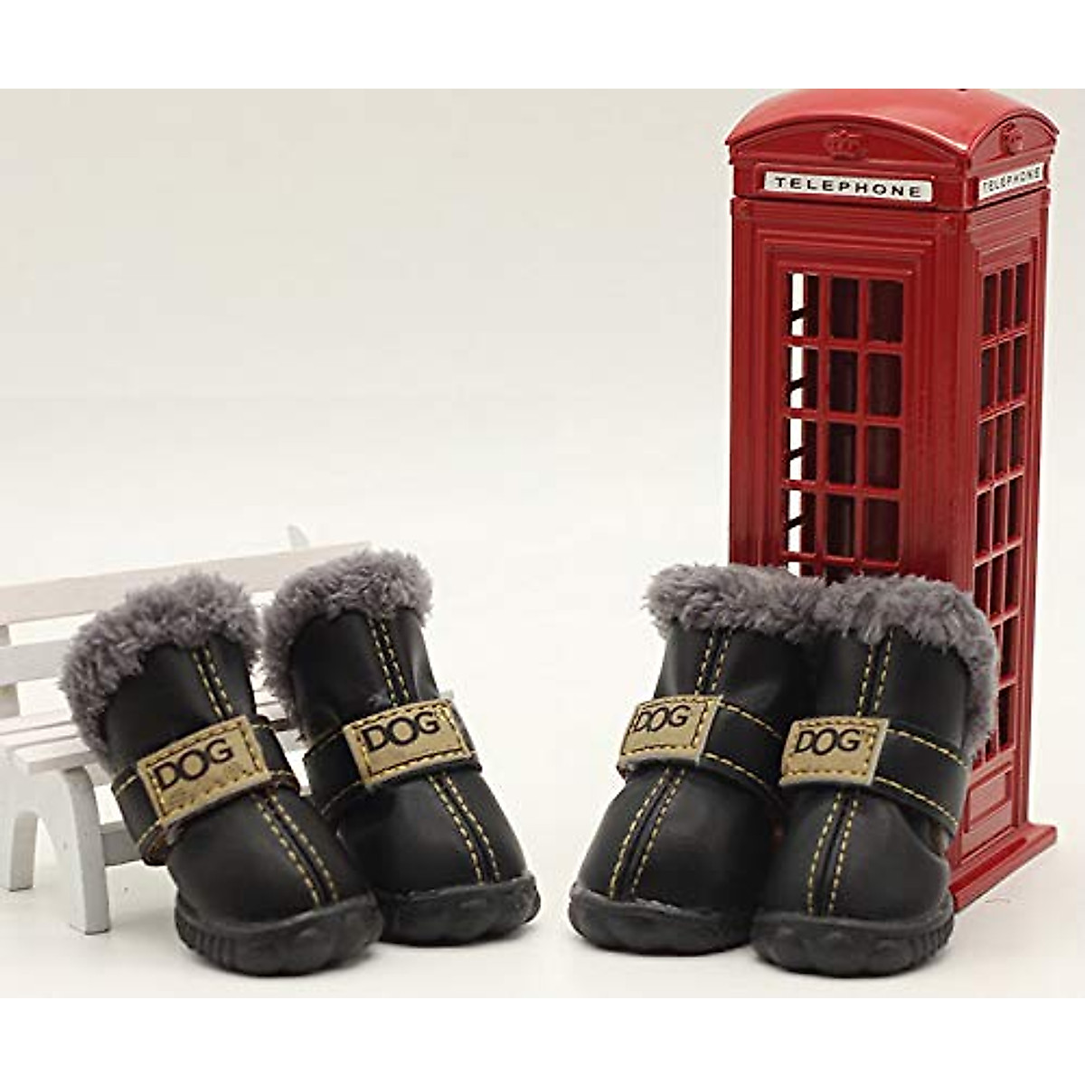 PIHAPPY Warm Winter Little Pet Dog Boots Skidproof Soft Snowman Anti-Slip Sole Paw Protectors Small Puppy Shoes 4PCS (S, Black)